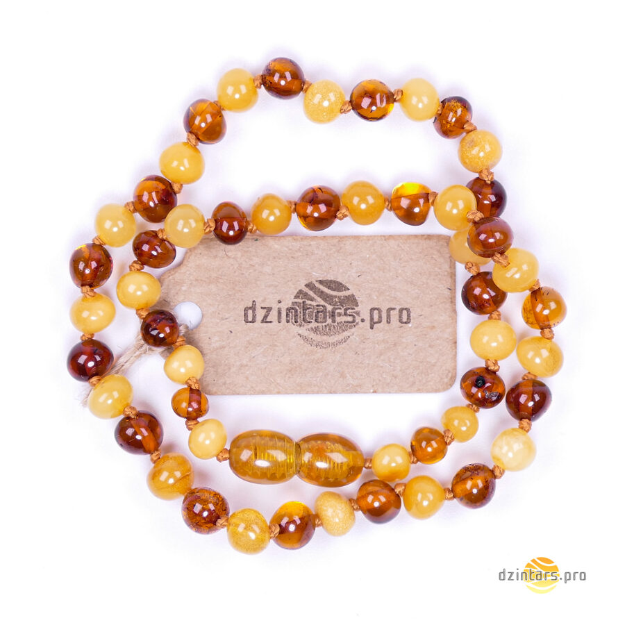 31-33cm • Premium 2 krāsu bērnu dzintara krellītes (baroka formas olu ...